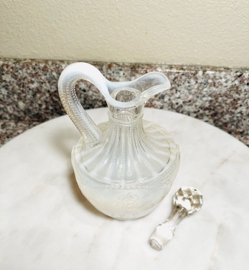Antique Northwood White Opalescent Glass Cruet Wild Flower and Bead ...
