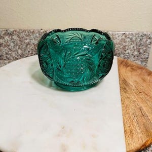 Fenton Starburst Spruce Green Glass Rose Bowl | Vintage MCM Fenton Rose ...