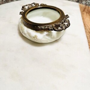 Antique Wave Crest White Glass Pin Jar Dresser Jar Dish Pale Yellow ...