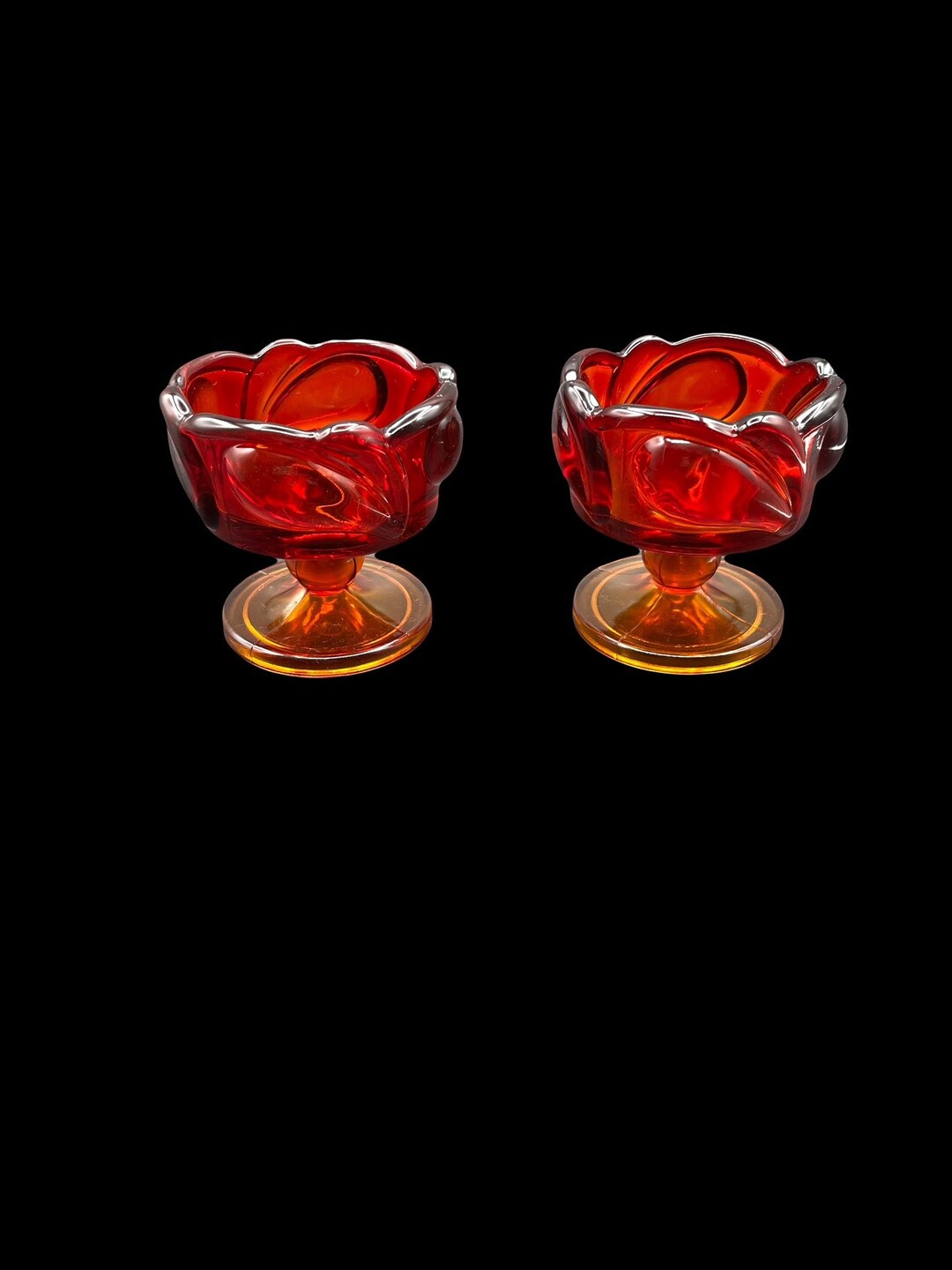 Indiana Amberina Glass Taper Candle Holders Red Tiara Sunset Leaf Glowy ...