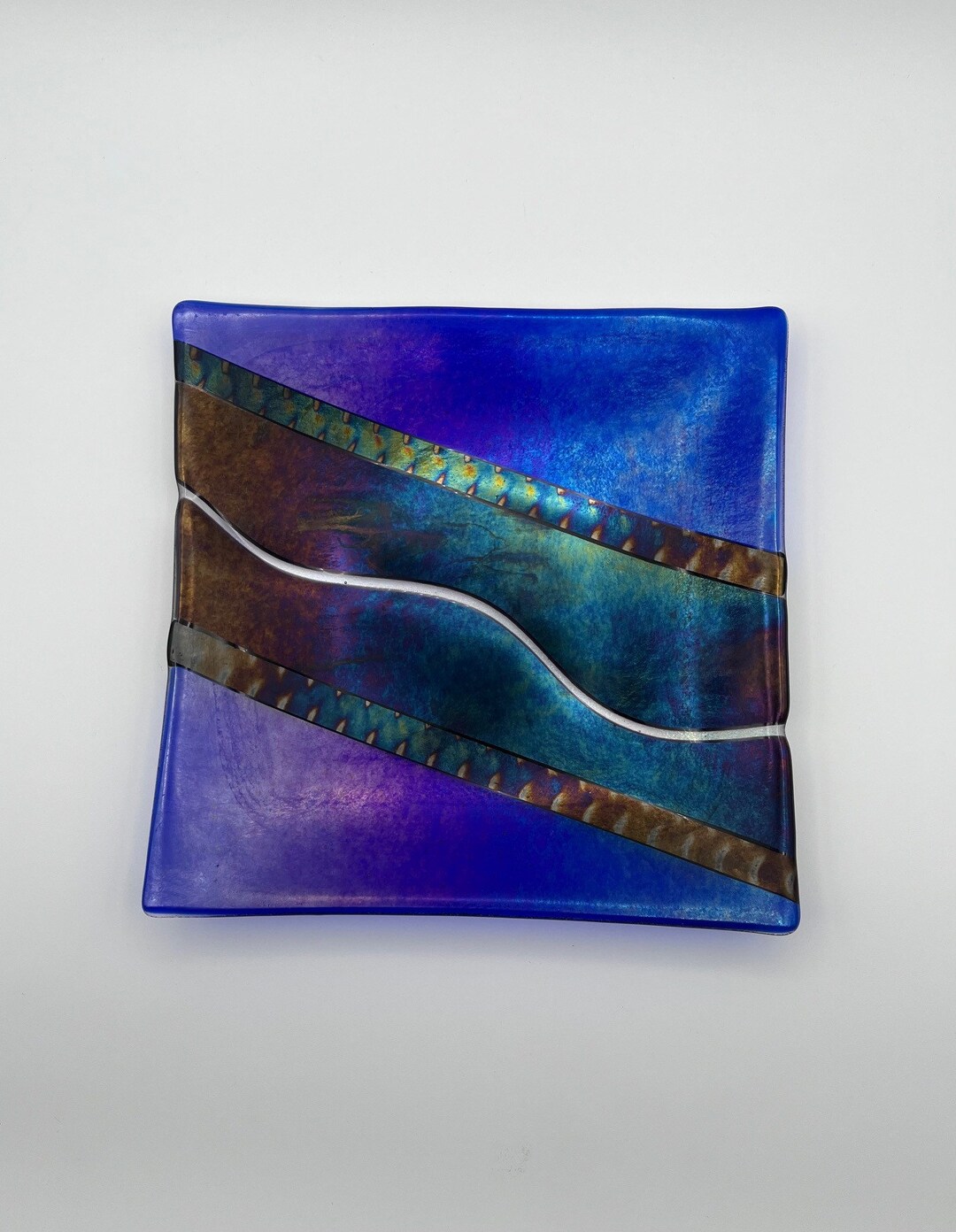Chris Paulson Studio Signed Fused Art Glass Iridescent Square Plate ...