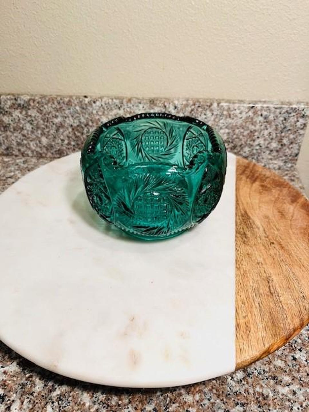 Fenton Starburst Spruce Green Glass Rose Bowl | Vintage MCM Fenton Rose ...