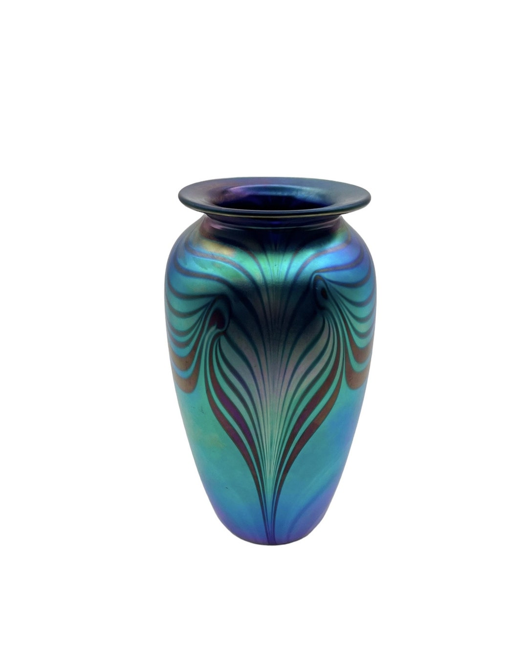 Robert Eickholt Pulled Feather Iridescent Art Glass Vase Blue Purple ...