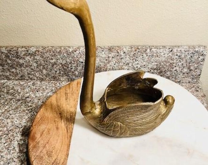 Large Solid Brass Swan Planter Swan Decor Figurine | Vintage MCM Heavy ...
