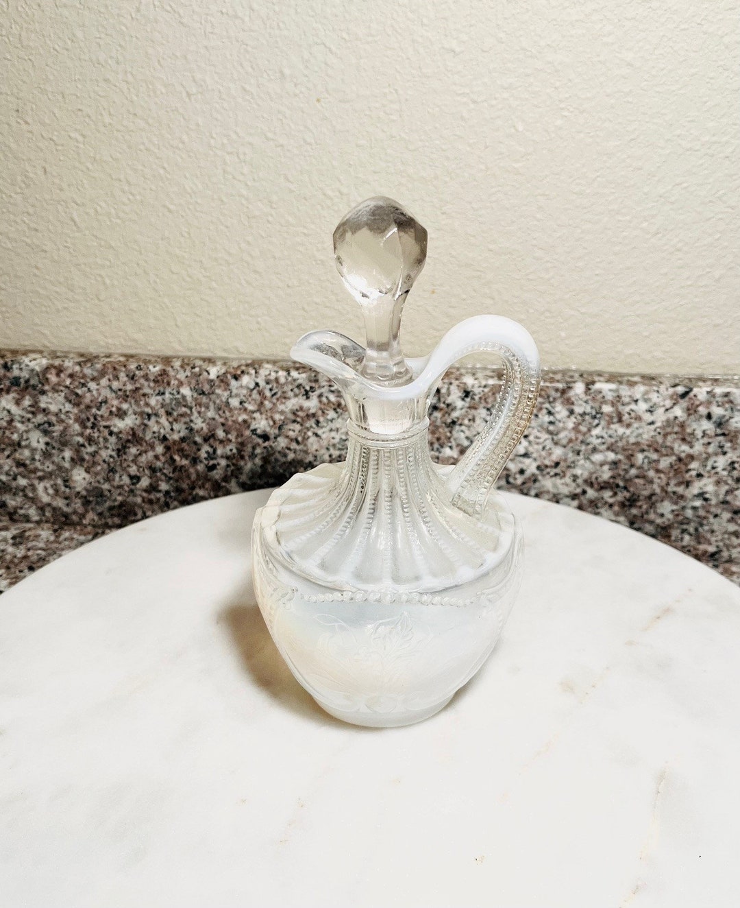 Antique Northwood White Opalescent Glass Cruet Wild Flower and Bead ...