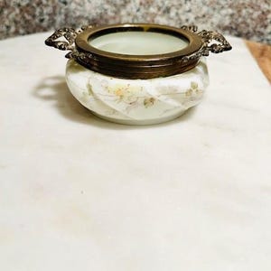 Antique Wave Crest White Glass Pin Jar Dresser Jar Dish Pale Yellow ...