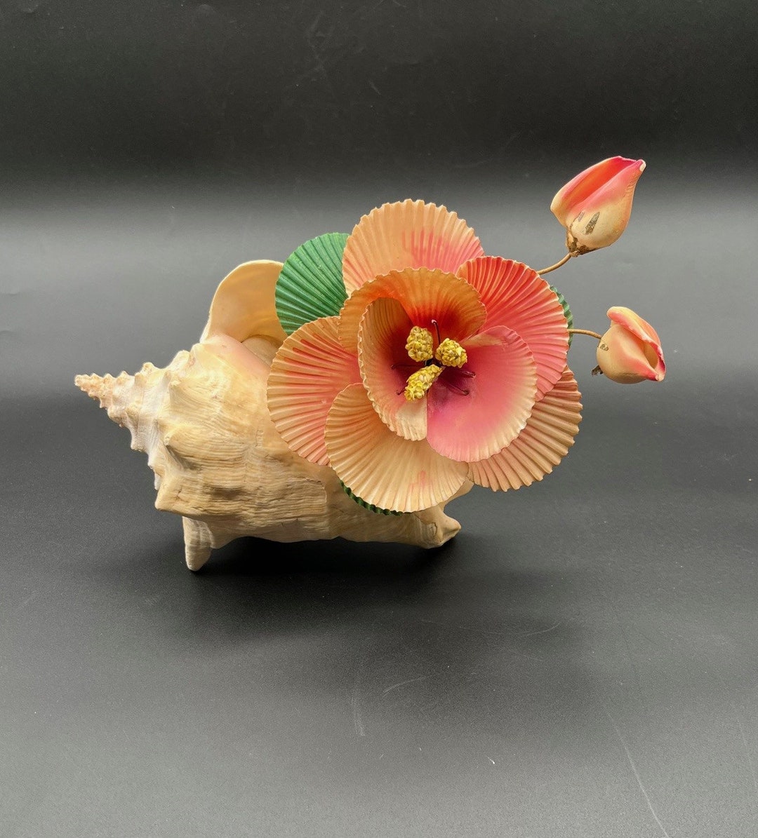Vintage Conch Shell Seashell Art Flower Arrangement | MCM Hand Made ...
