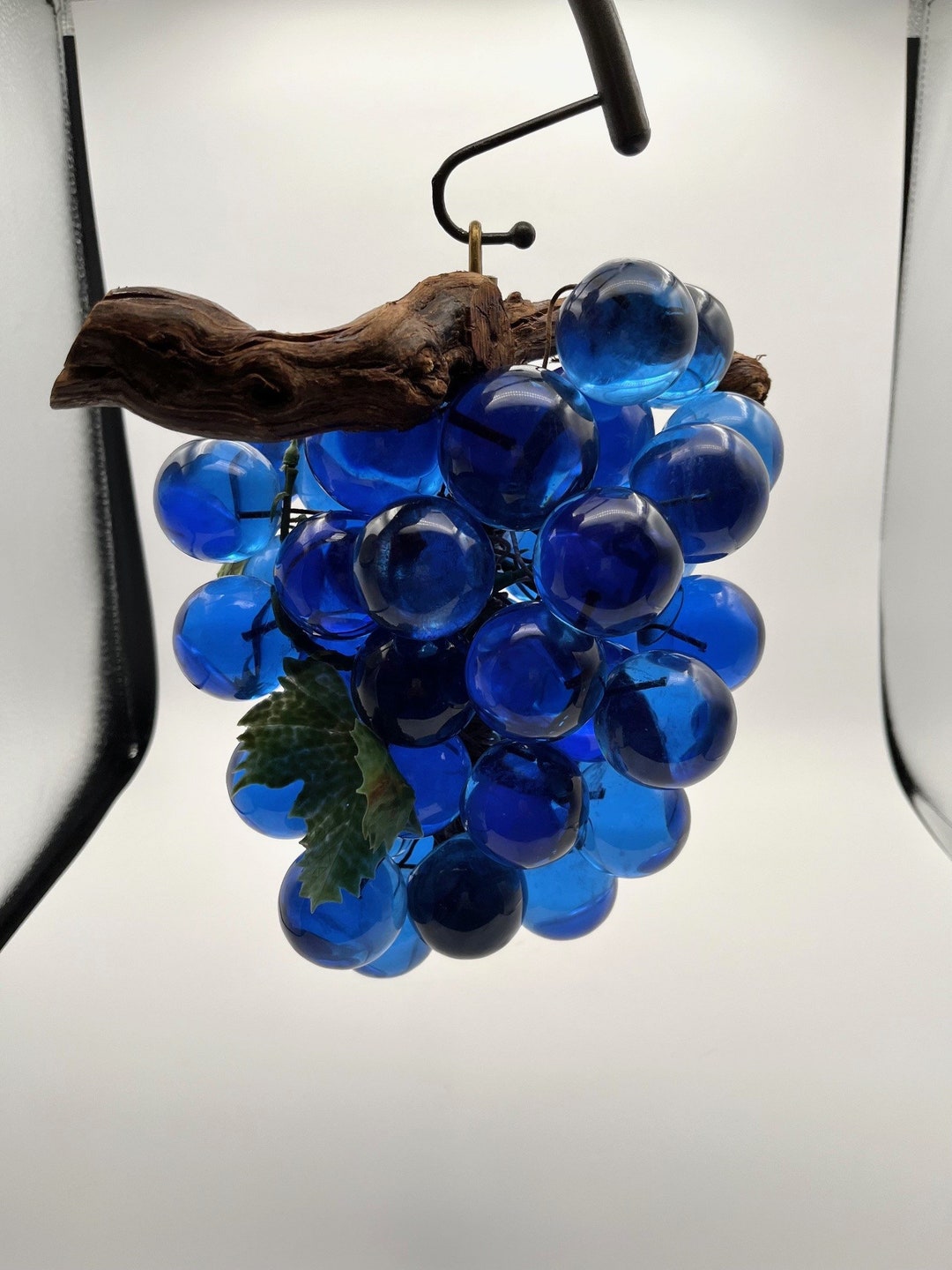 Vintage MCM Lucite Hanging Grapes Cluster on Wood Vine Cobalt Blue ...