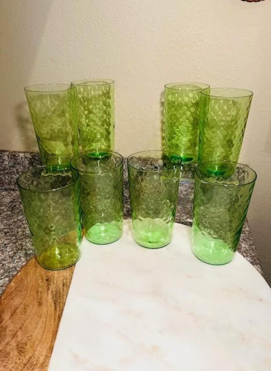 Vintage Uranium Glass Tumblers UV Glow Set of 8 Drinking Glasses ...