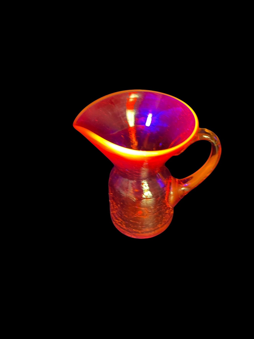 Vintage Rainbow Kanawha Amberina Crackle Glass Pitcher Vase UV GLOW ...