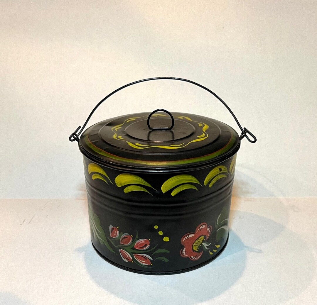 Vintage Hand Painted Tin Lunch Pail With Lid Berry Bucket - Etsy