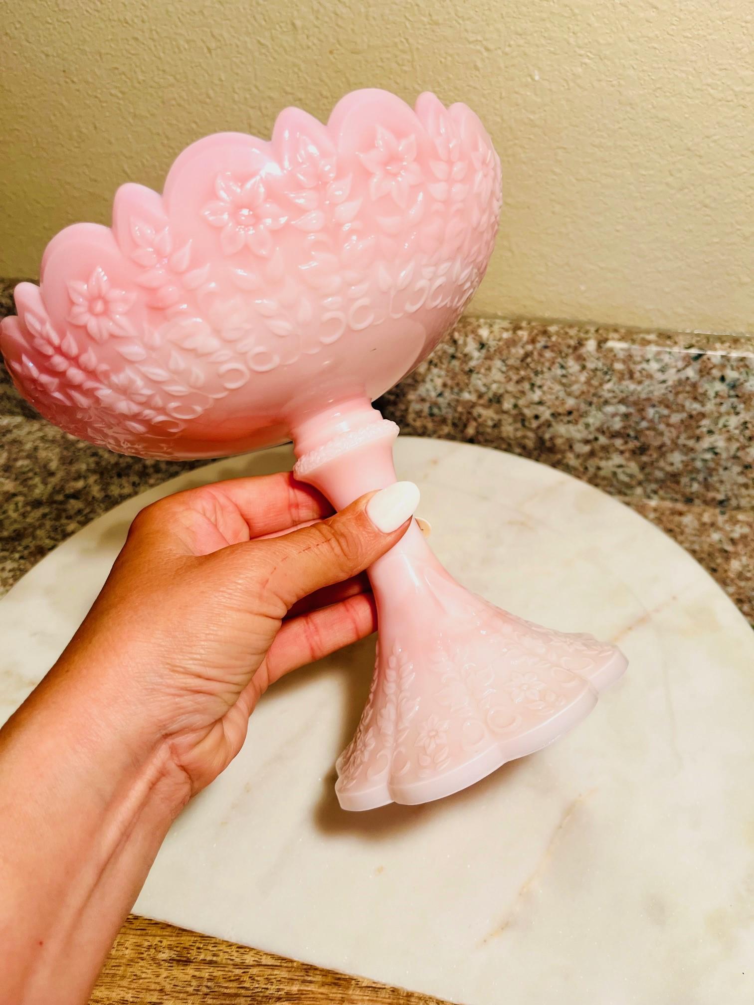 Fenton Pink Roselene Glass Pink Pedestal Compote Candy Dish Vintage ...