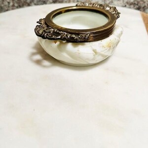 Antique Wave Crest White Glass Pin Jar Dresser Jar Dish Pale Yellow ...