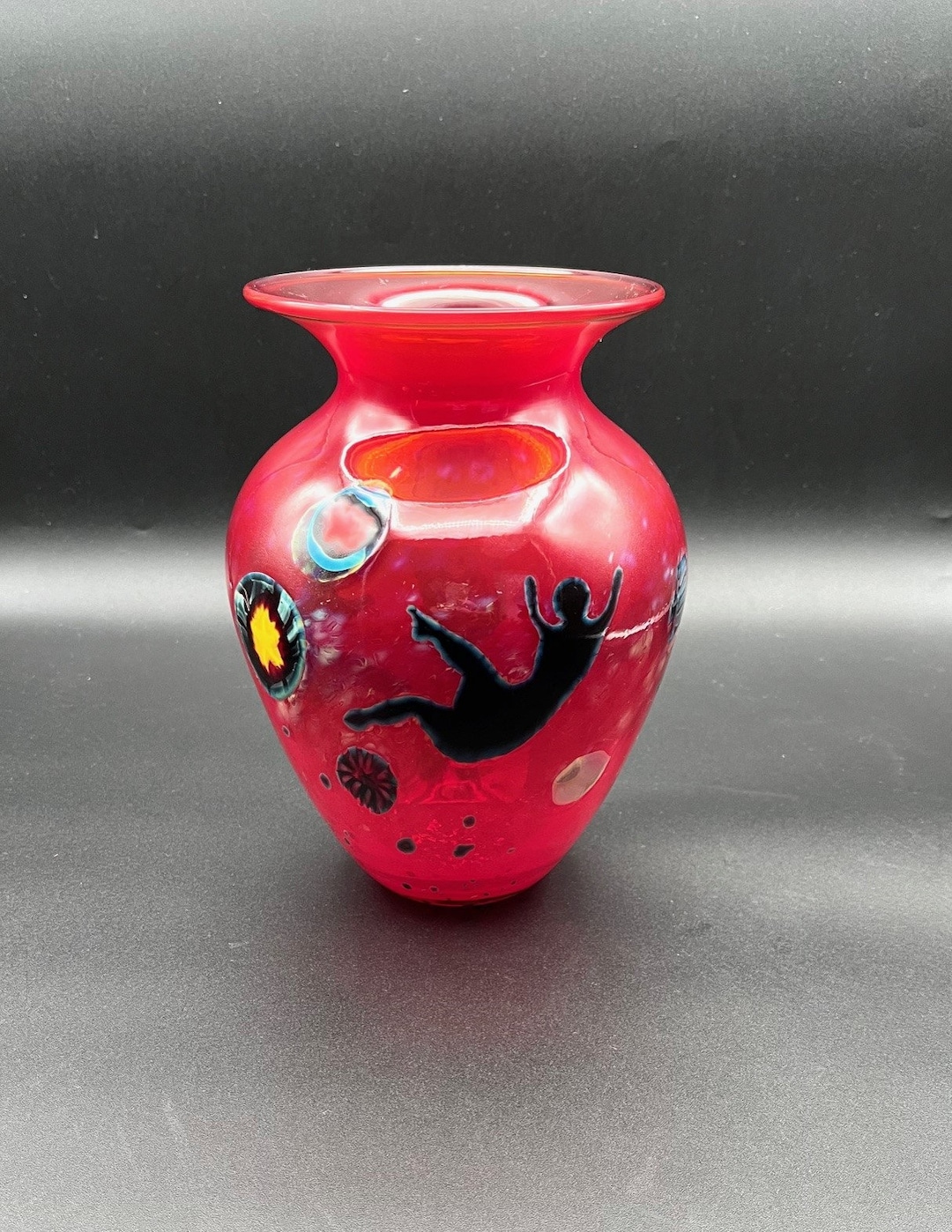 Elodie Holmes Blown Glass Cased Glass Dancer Figure Line Red Studio Art Glass Baluster Vase ...