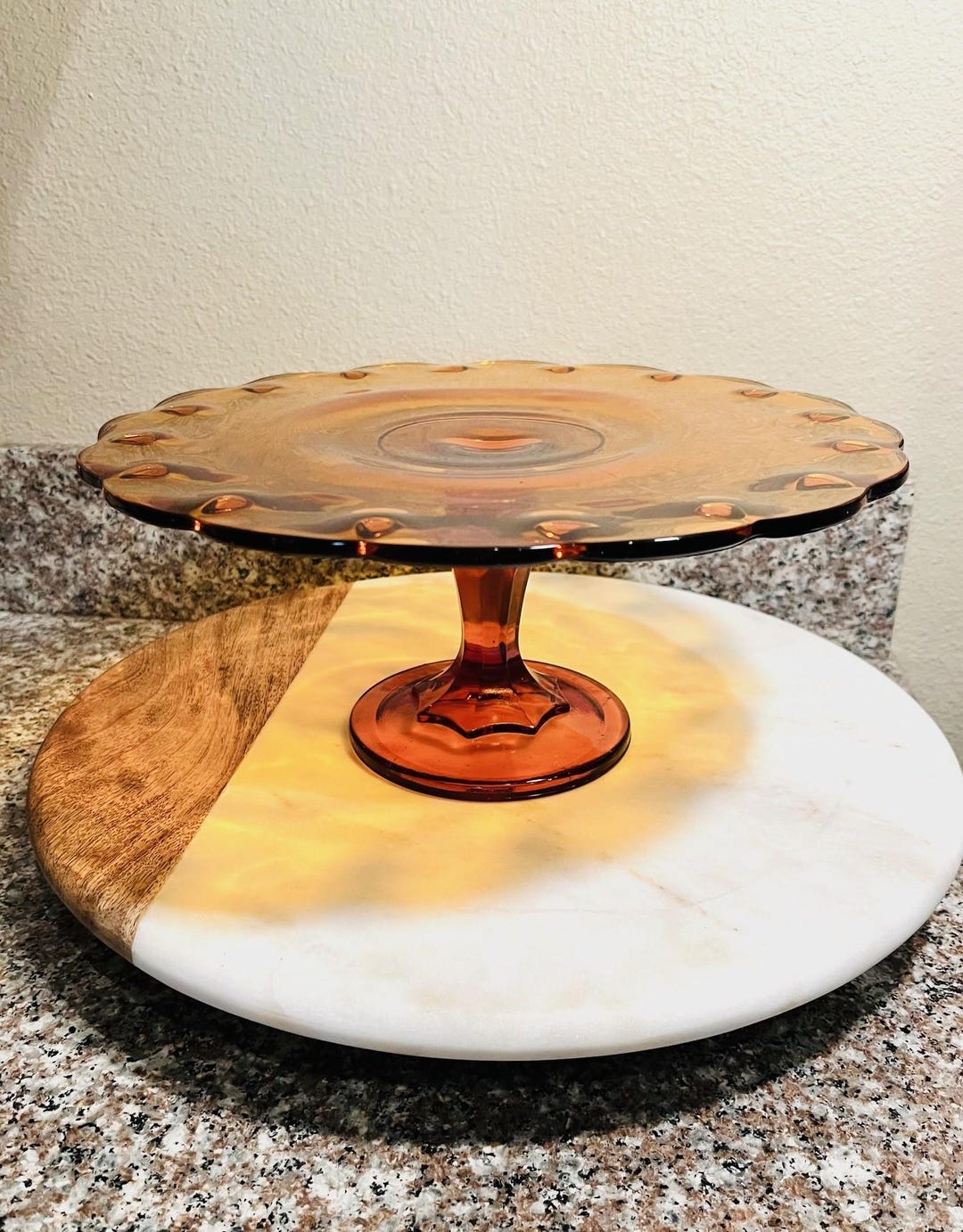 Indiana Glass Teardrop Pattern Amber Glass Cake Stand | Vintage MCM ...