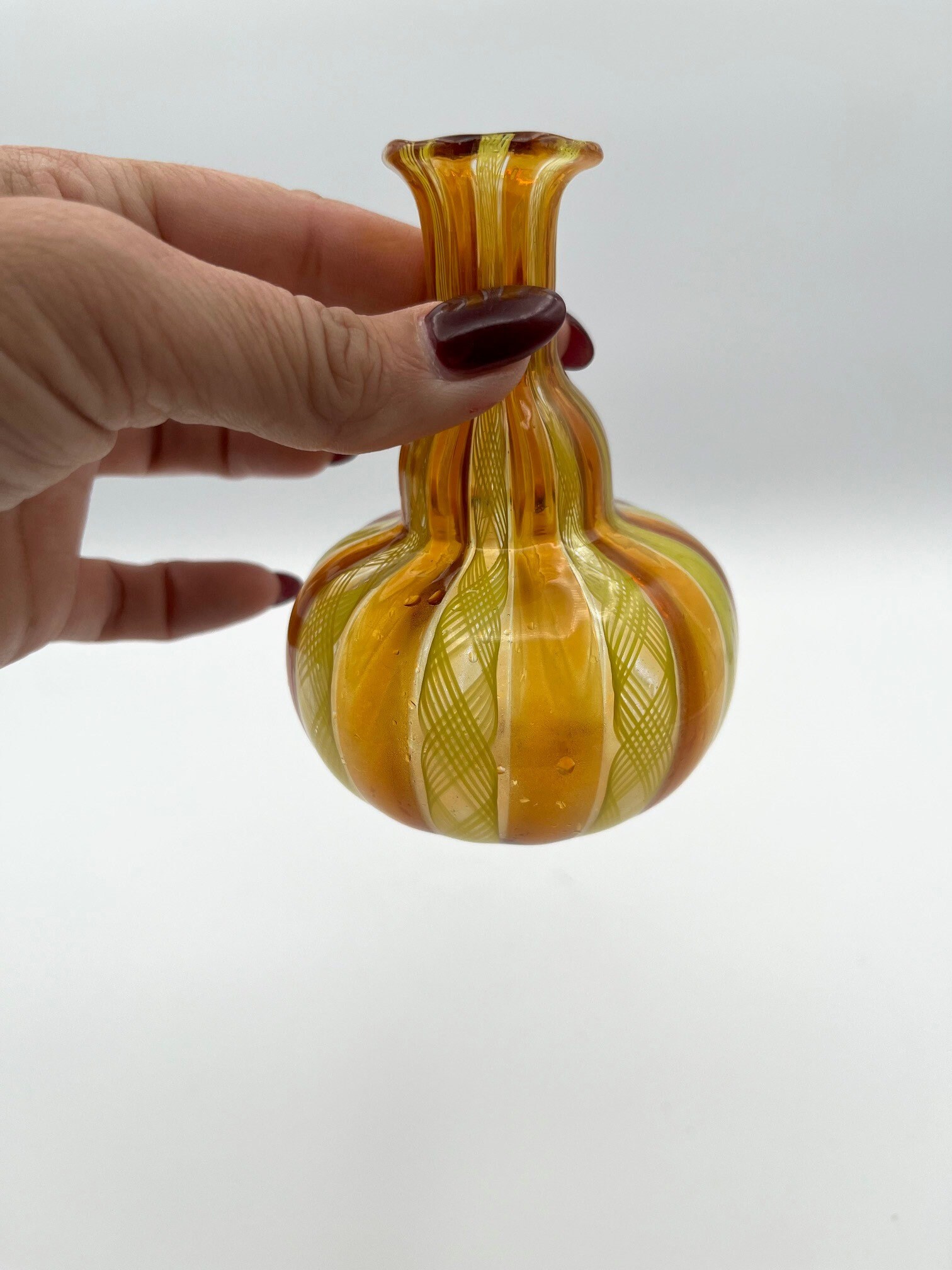 Murano Italy Brown Ribbon Cane Yellow Zanfirico Filigree Latticino Hand ...