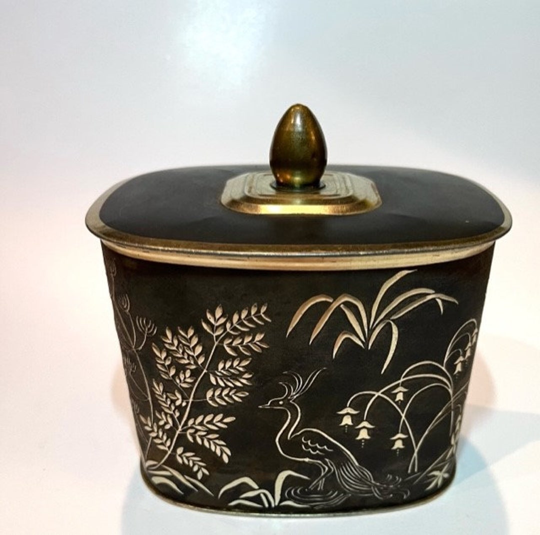 Vintage West Germany Tin Black Gold Bird and Florals - Etsy
