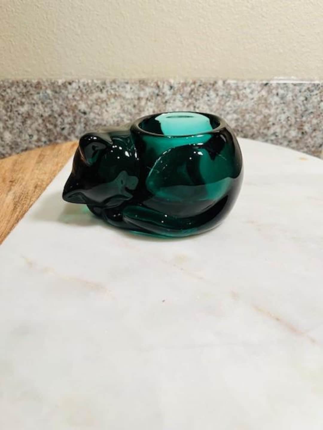 Indiana Glass Emerald Green Glass Cat Candle Holder | Vintage Indiana ...