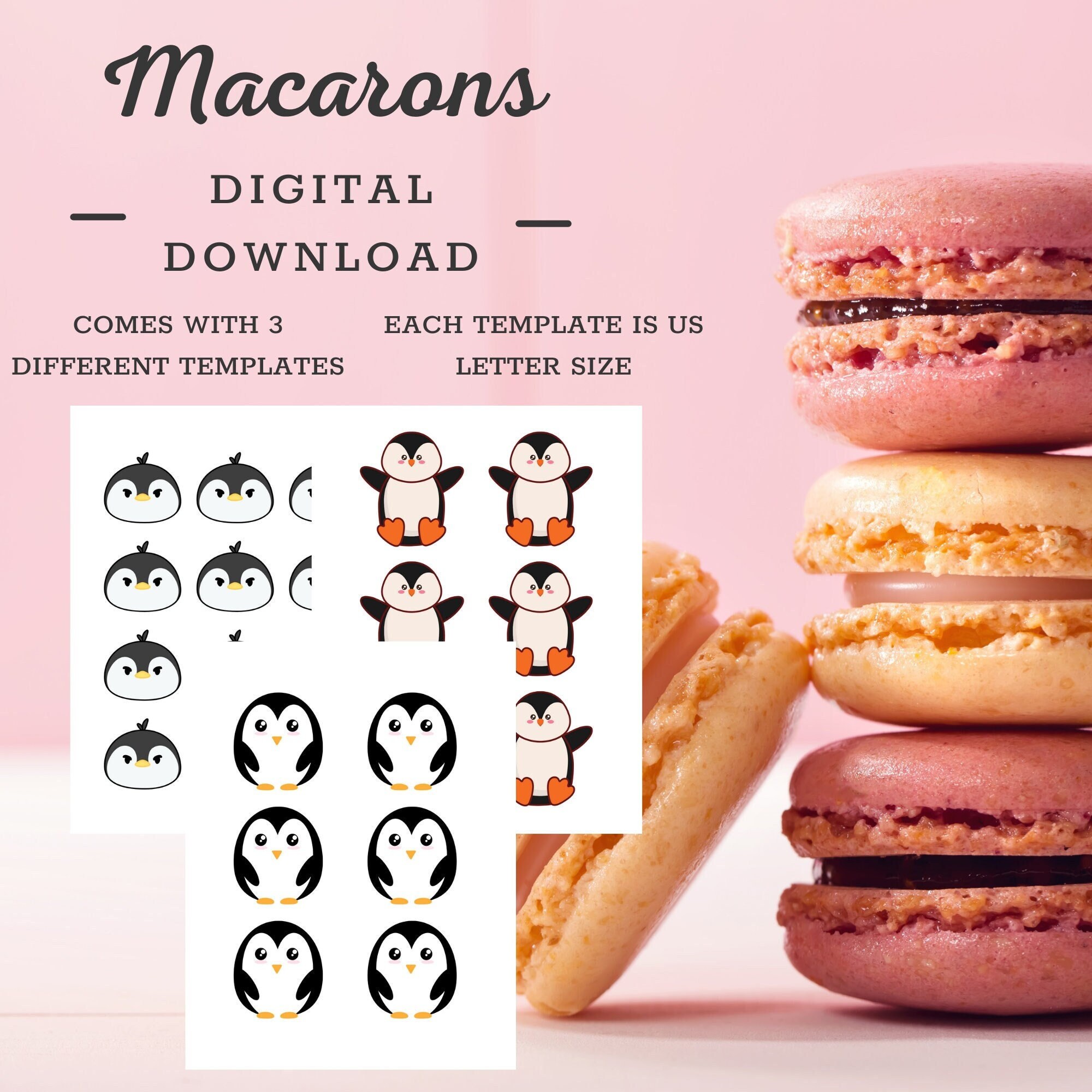 Cute Penguins Shaped Macaron Template Bundle of 3 Templates Character ...