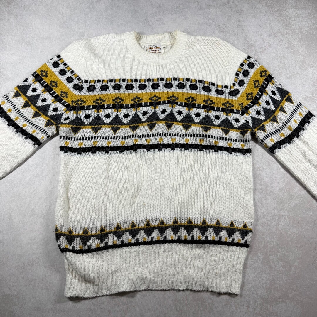 Vintage 70s Orlon Knit Sweater, Geometric Pattern (size 40) - Etsy Canada