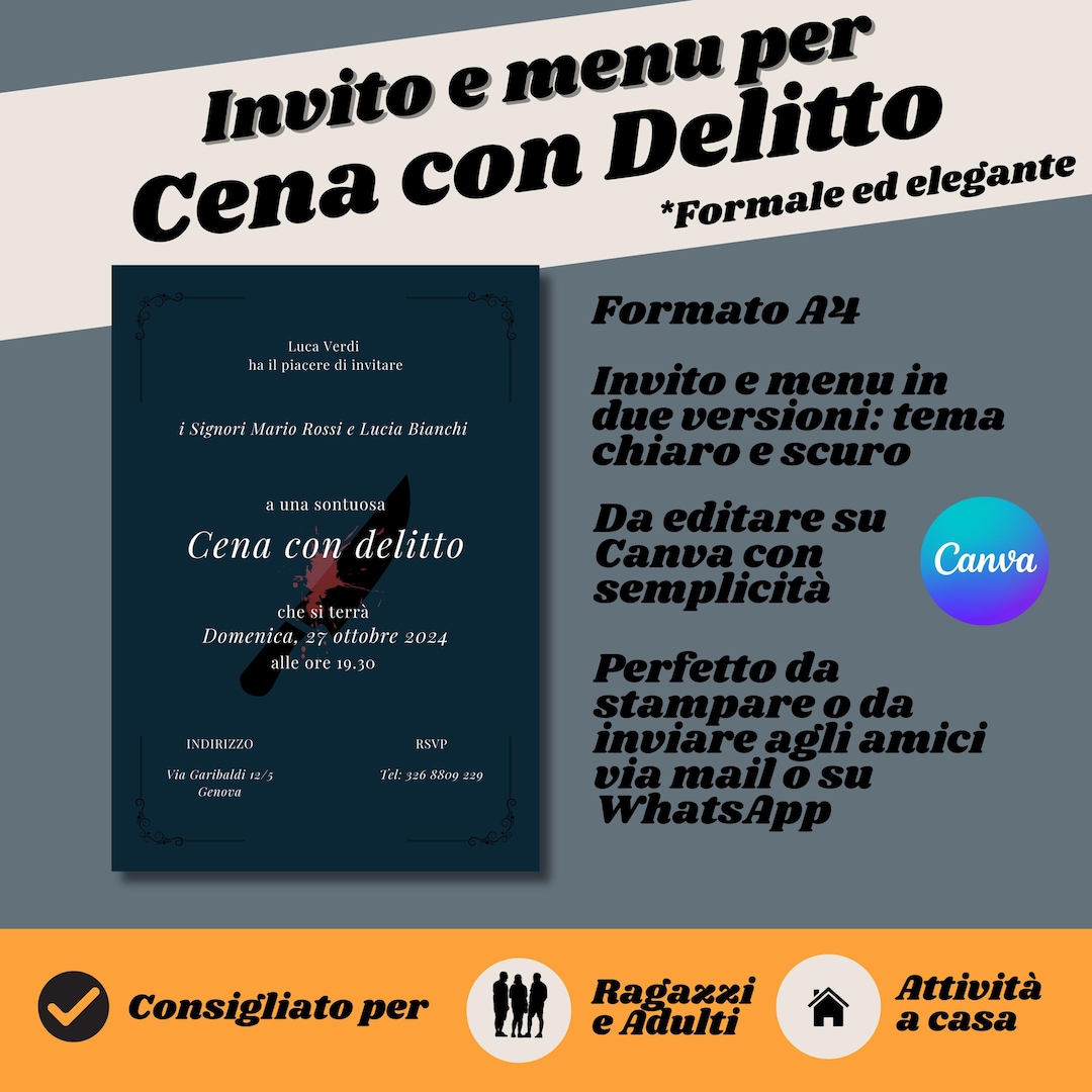 Modello Di Invito E Menu per Cena Con Delitto, Invito per Adulti ...