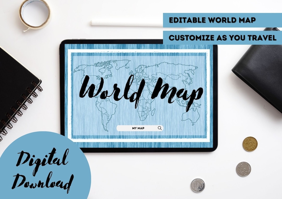 Digital WORLD MAP | Customise Your World Map as You Travel - Etsy