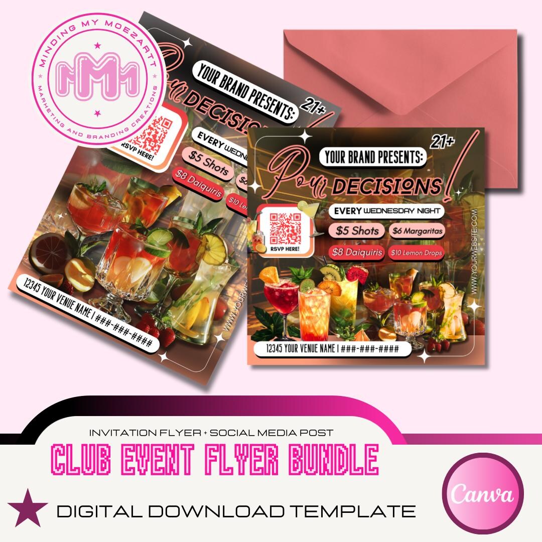 Club Drinks Event Bundle | Mixology Flyer, Happy Hour Invitation ...