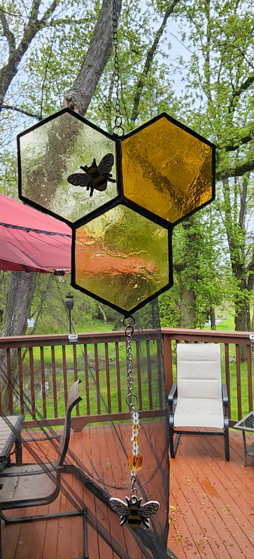 Stained Glass Suncatcher, Bee Hive With Small Decorative Bee, Summer ...