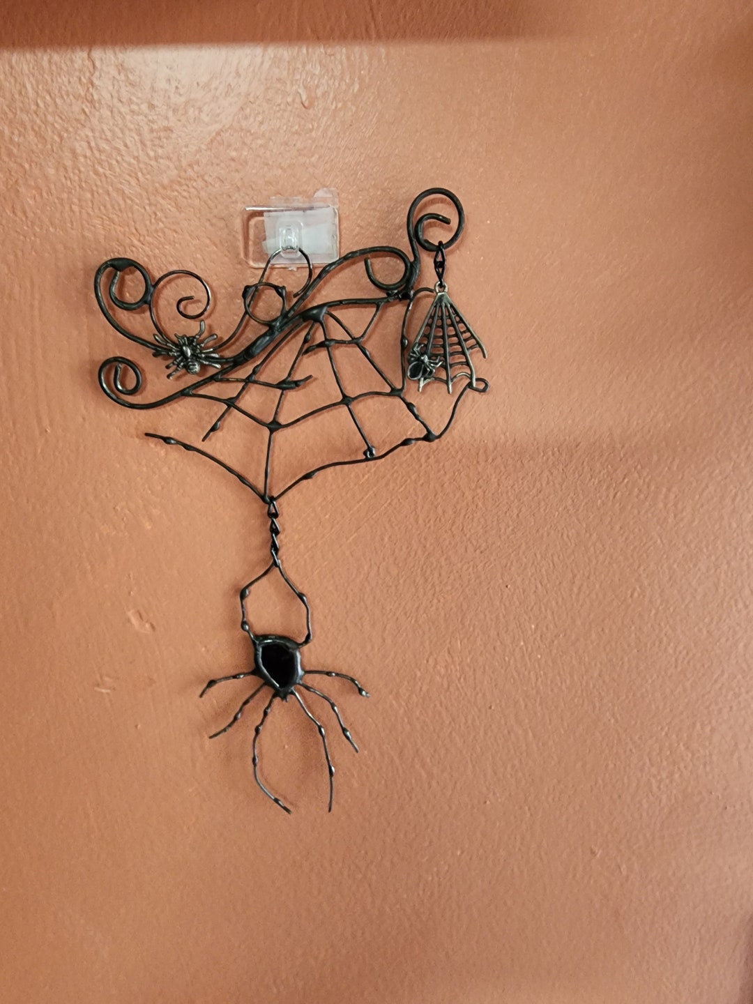 Created by Hand Spider Web With Dangling Spider Featuring Stained Glass ...