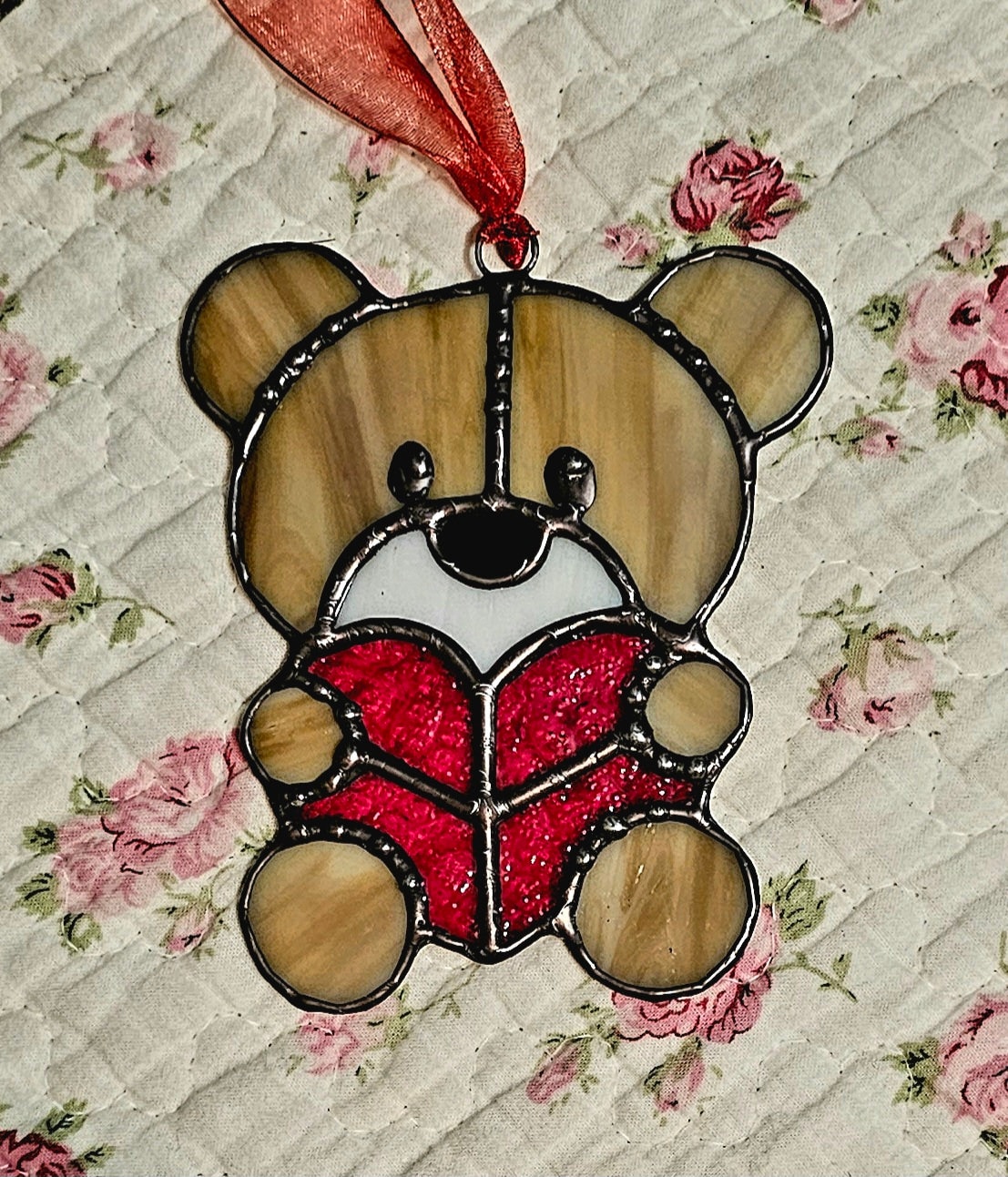 Stained Glass Teddy Bear Holding Heart, Valentines, Anniversary ...