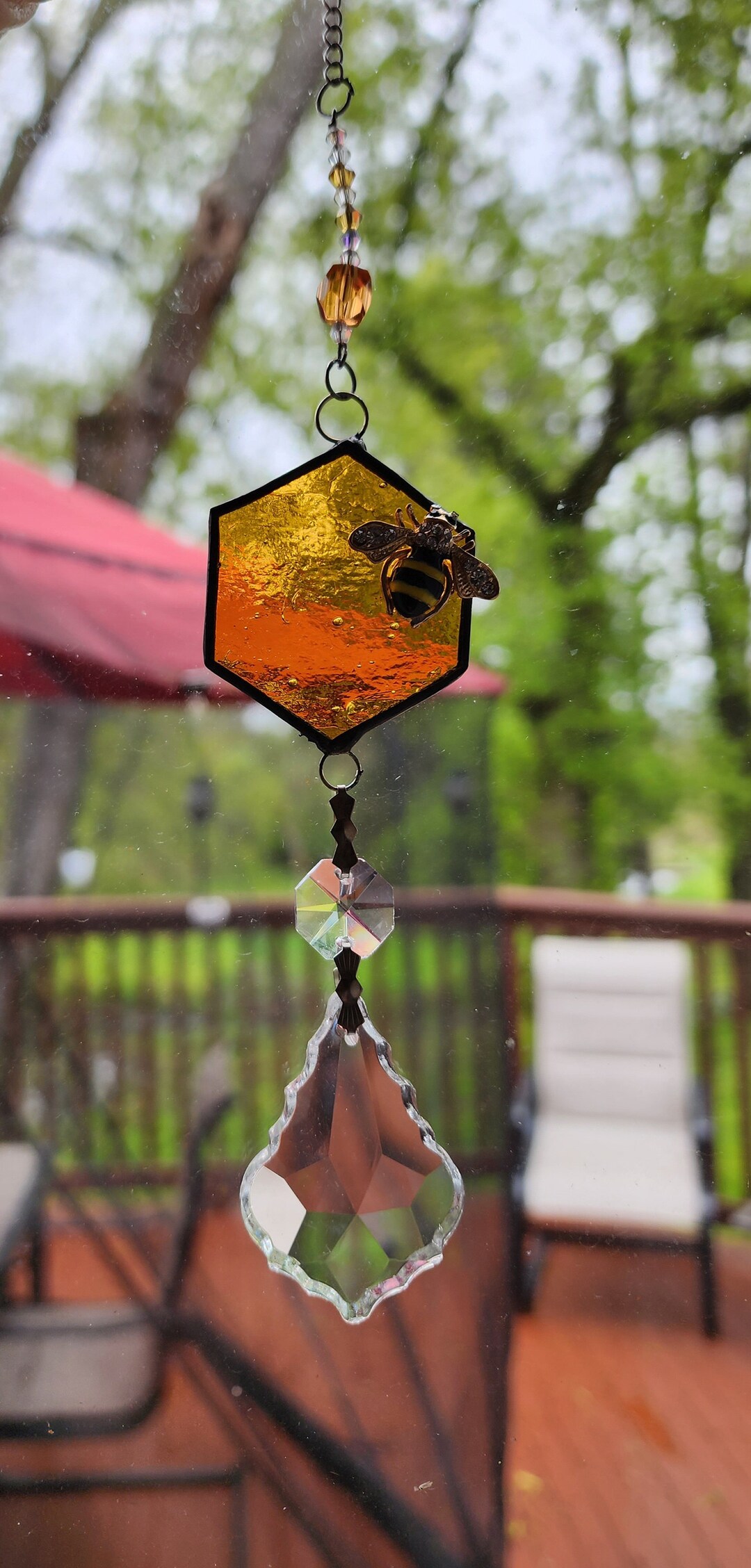 Stained Glass Bumble Bee and Hive With Prism Dangle - Etsy
