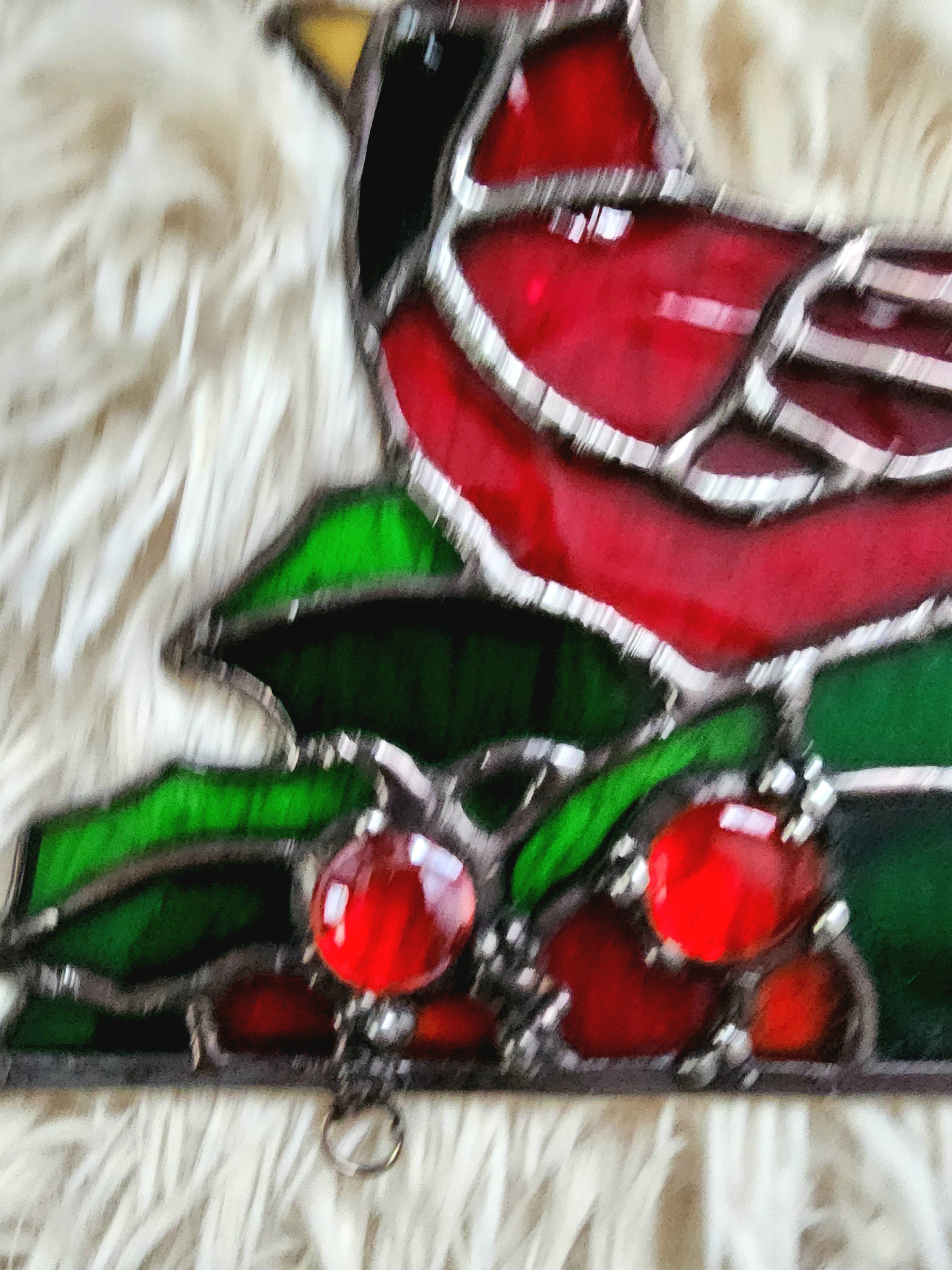 Stained Glass Window Corner Cardinal Sitting Amongst Holly and - Etsy