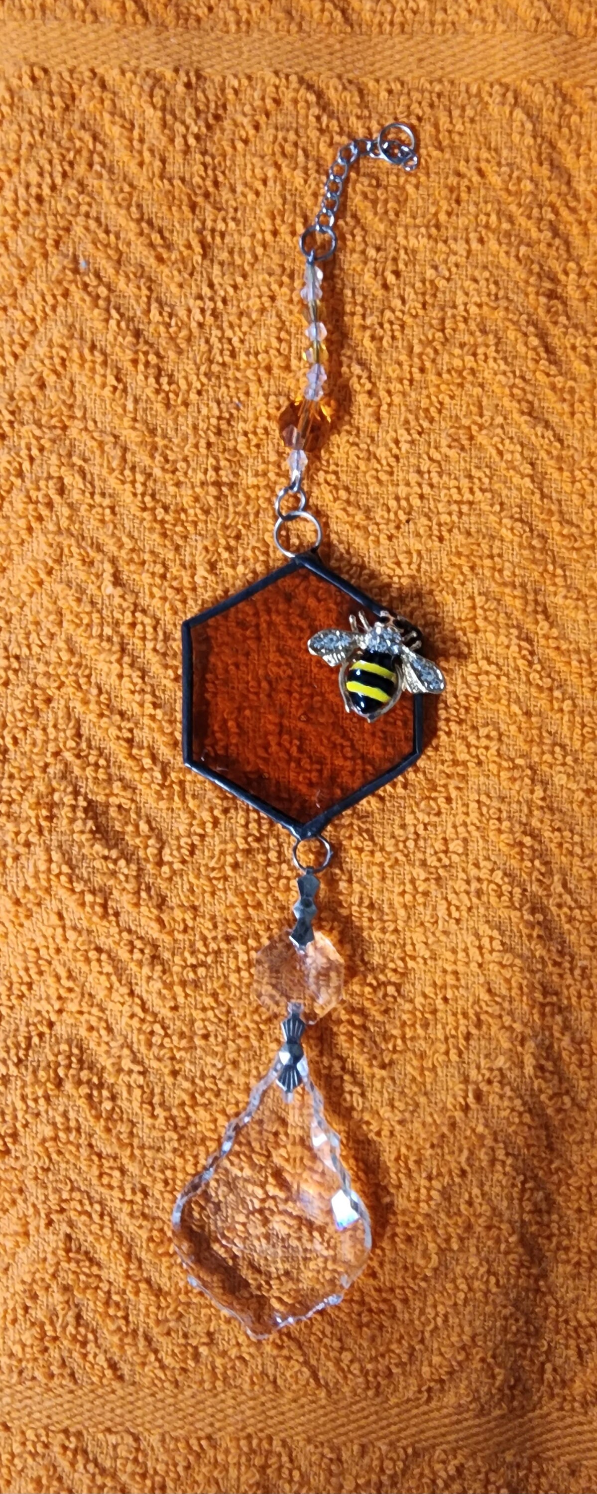 Stained Glass Suncatcher, Bee Hive With Bumble Bee and Prism Dangle - Etsy