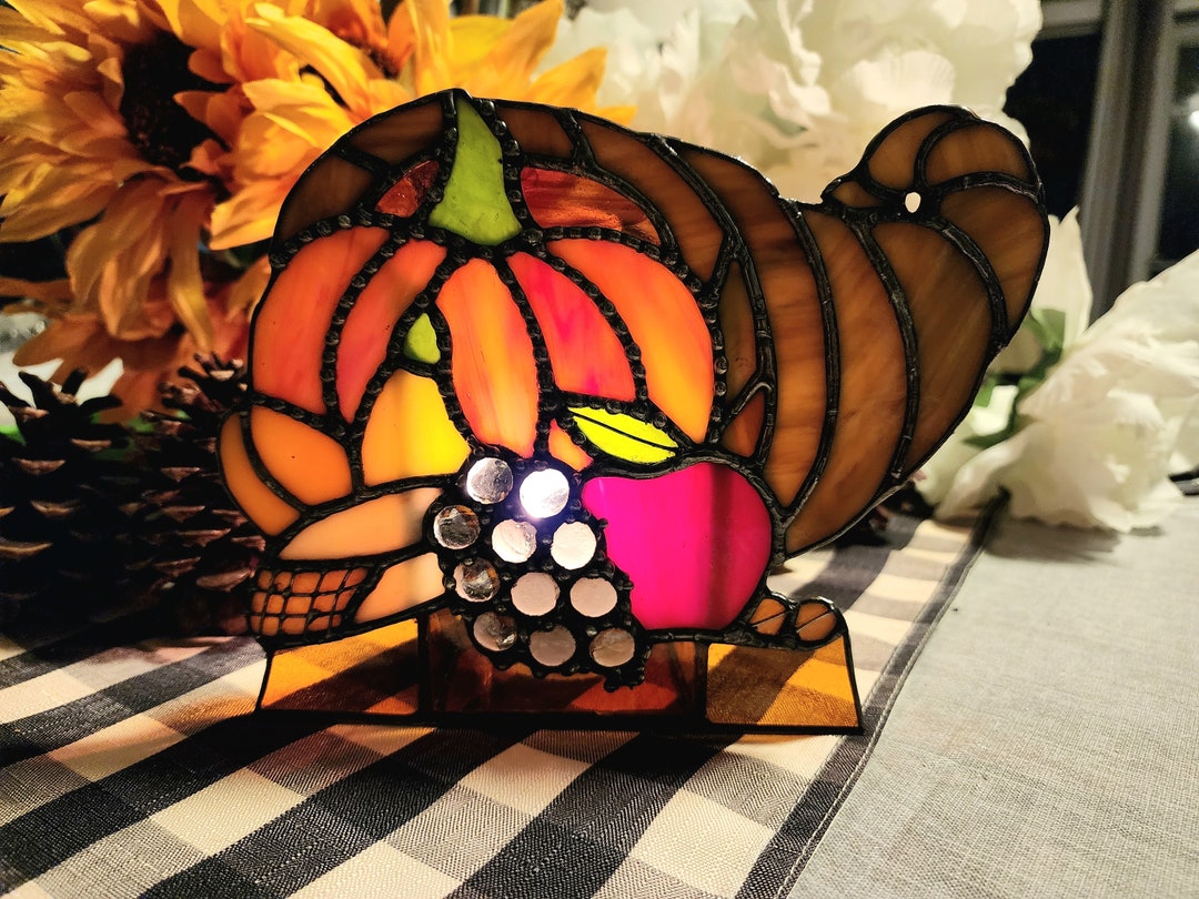 Stained Glass Cornucopia, Horn of Plenty Candle. Thanksgiving Shows ...