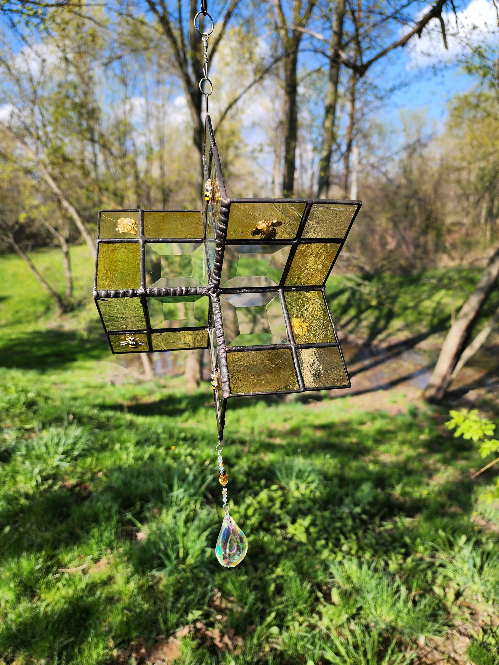 Stained Glass Spinner, Whirly Gigs, Summer, Simulated Bumble Bee Hive ...