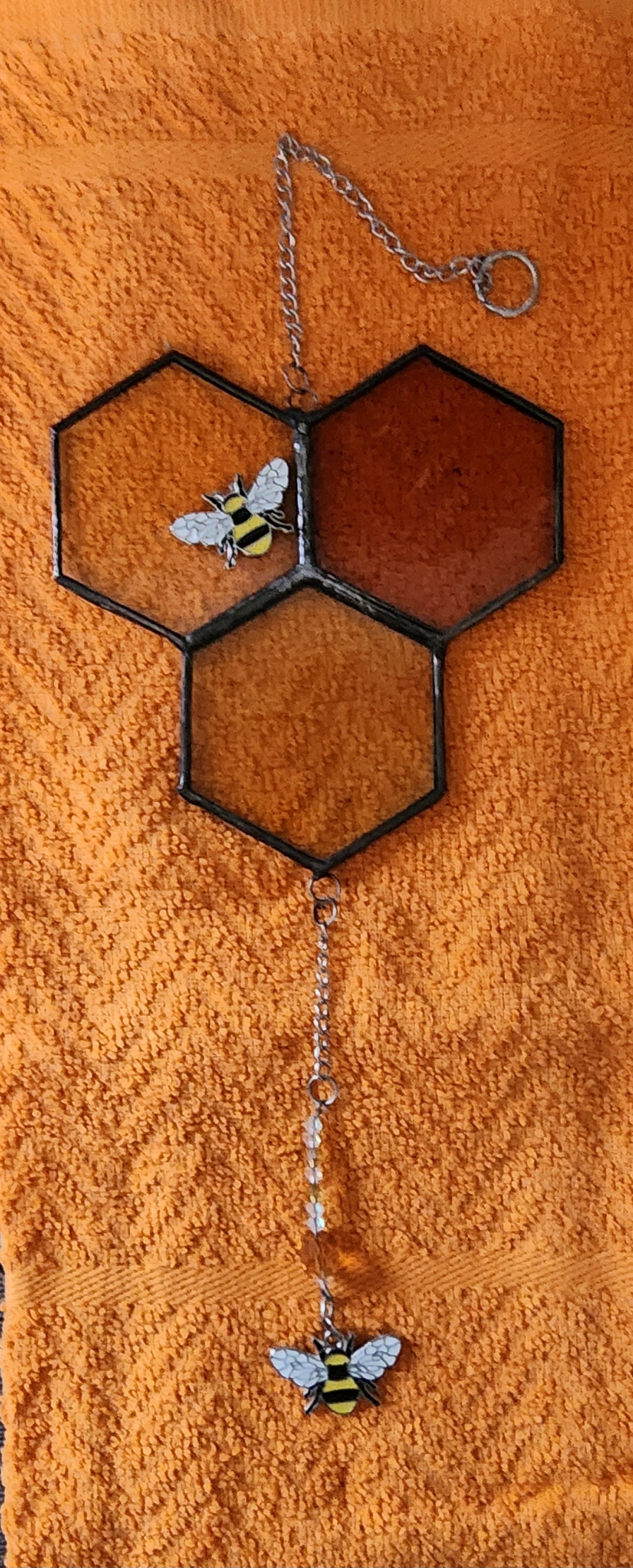 Stained Glass Suncatcher, Bee Hive With Small Decorative Bee, Summer ...