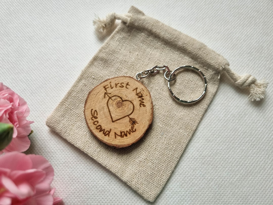 Personalised Rustic Wood Love Tree Carving Key Ring or Fridge Magnet ...