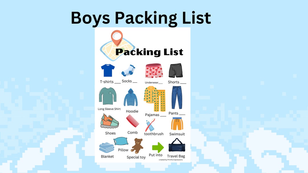 Boys Packing List - Etsy