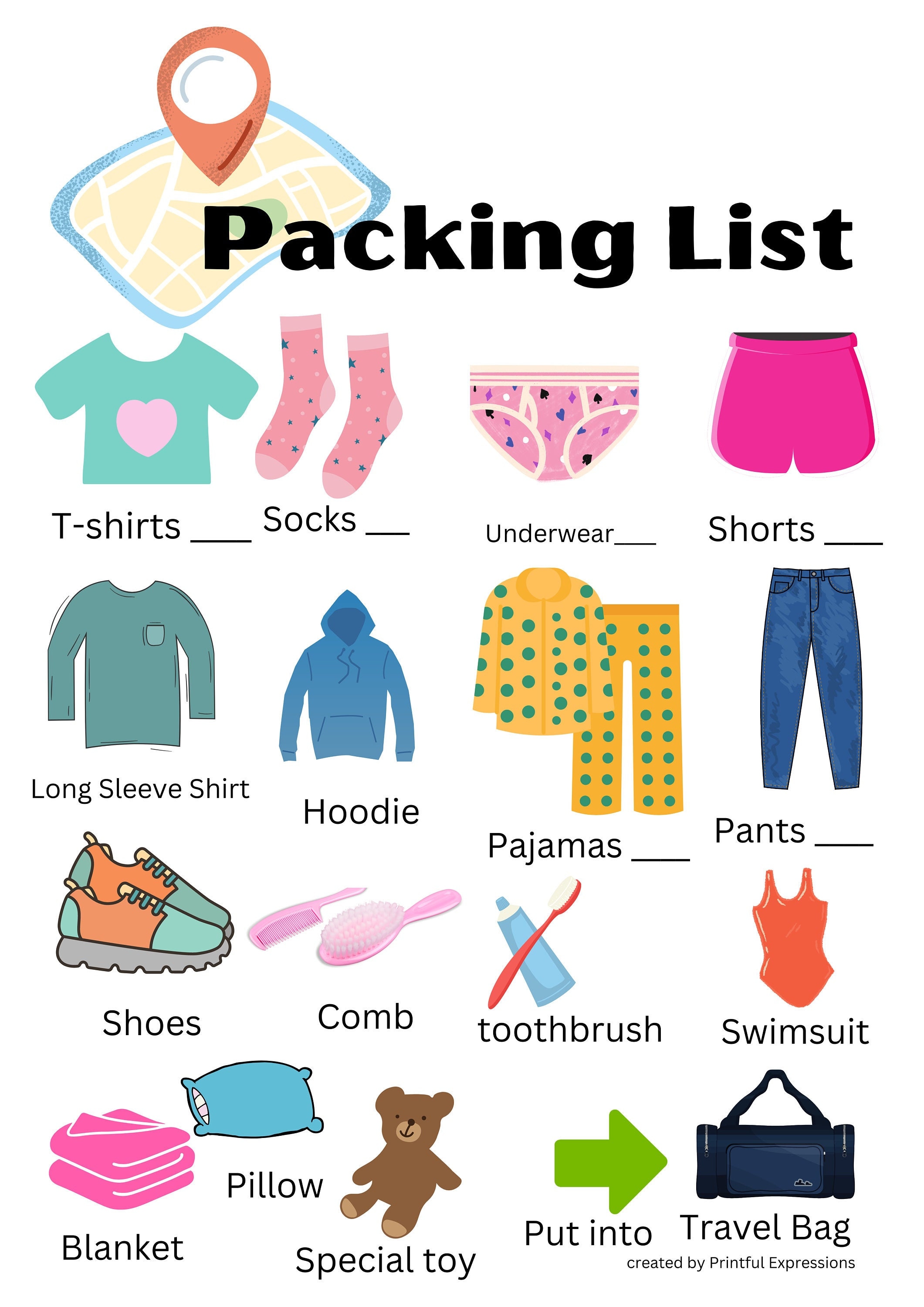 Kids Packing List Printable: Vacation Travel Checklist (digital ...
