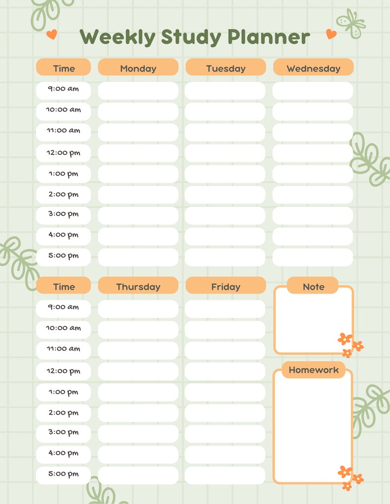 Weekly Planner Printable Student Planner, Weekly Schedule, Week at a ...