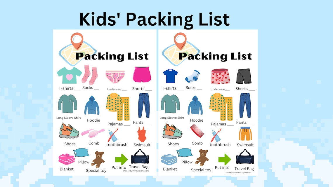 Kids Packing List Printable: Vacation Travel Checklist (digital ...
