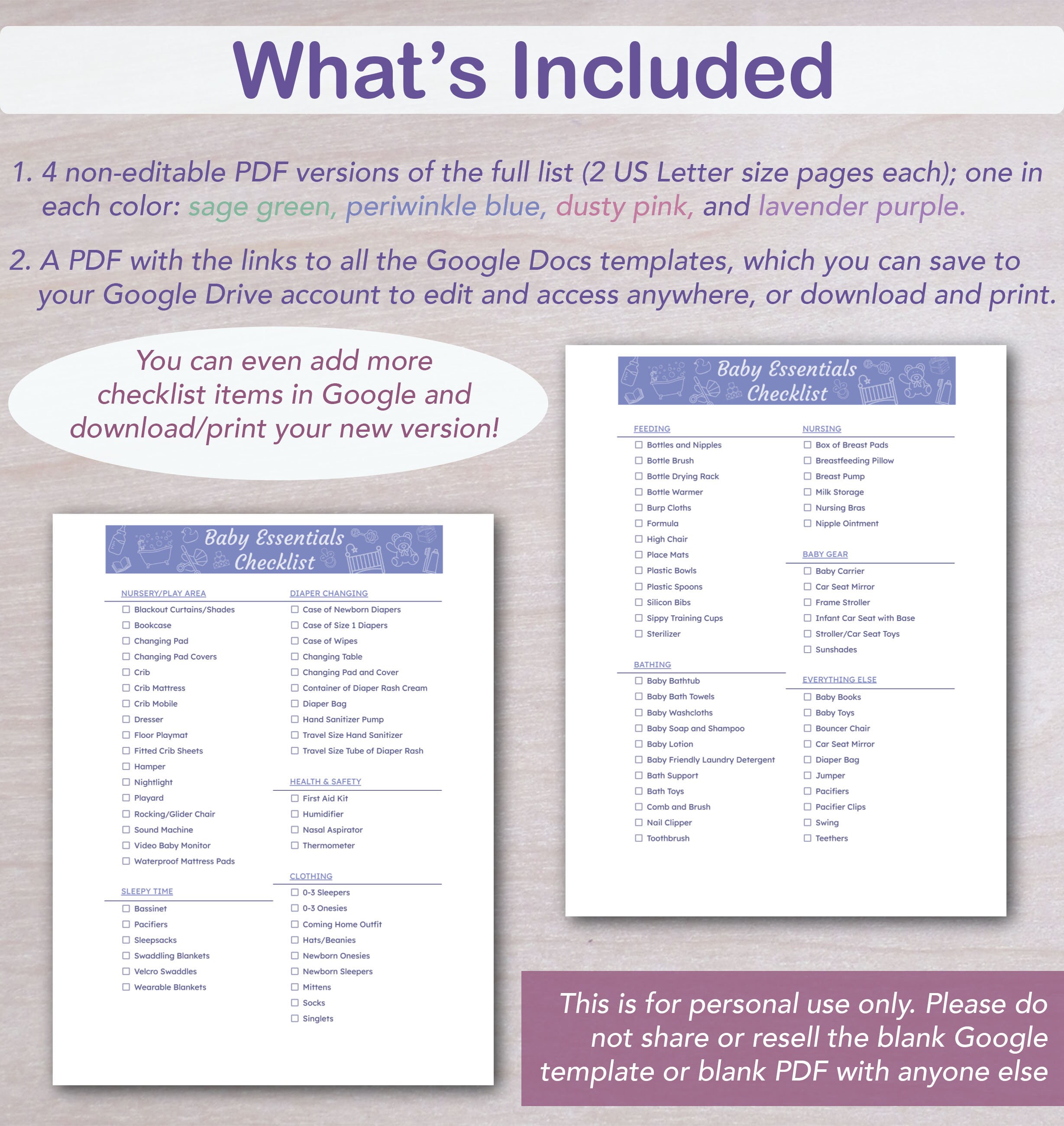 Baby Essentials Checklist Google Docs Template, Baby Registry Checklist ...