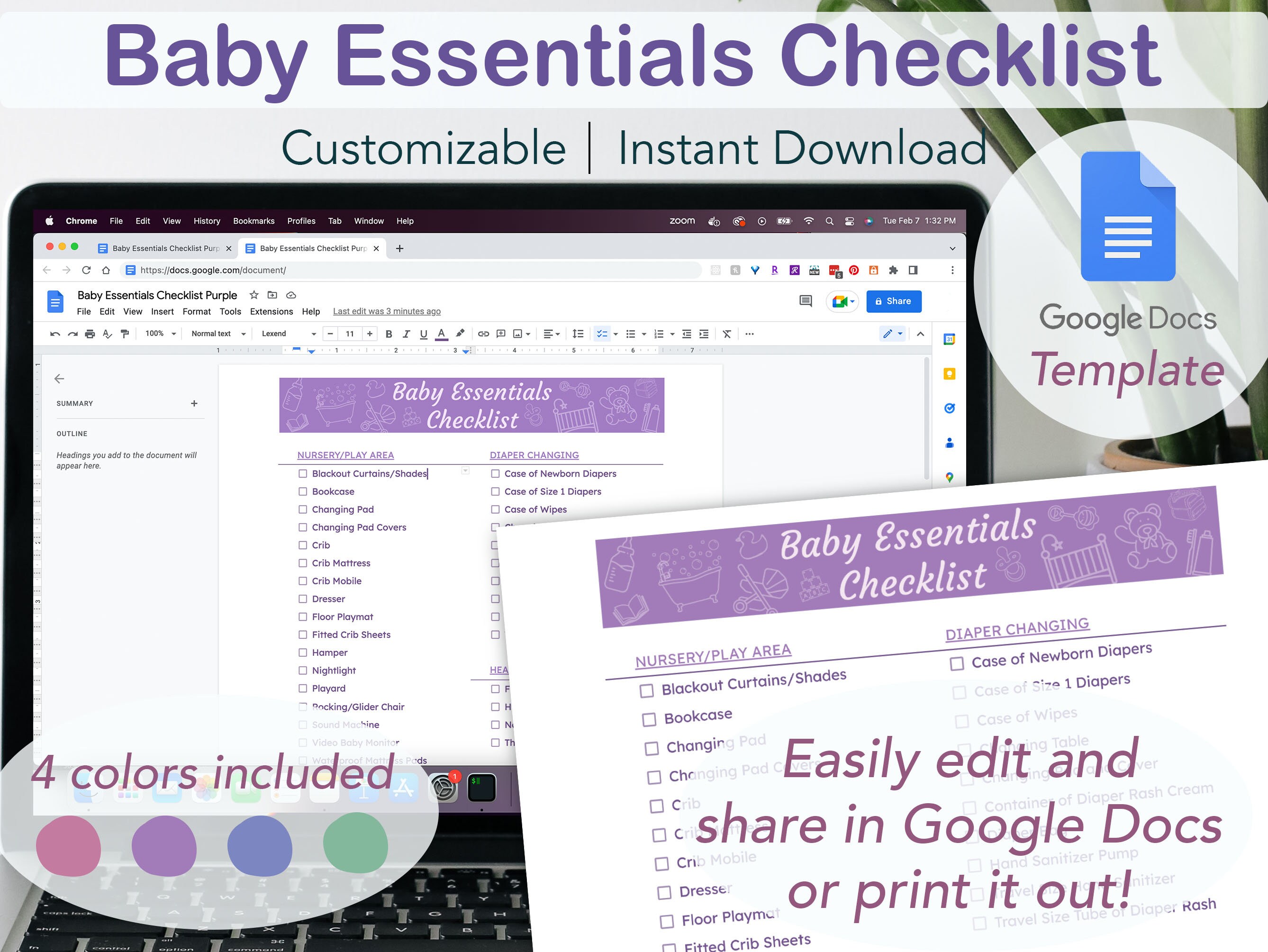 Baby Essentials Checklist Google Docs Template, Baby Registry Checklist ...