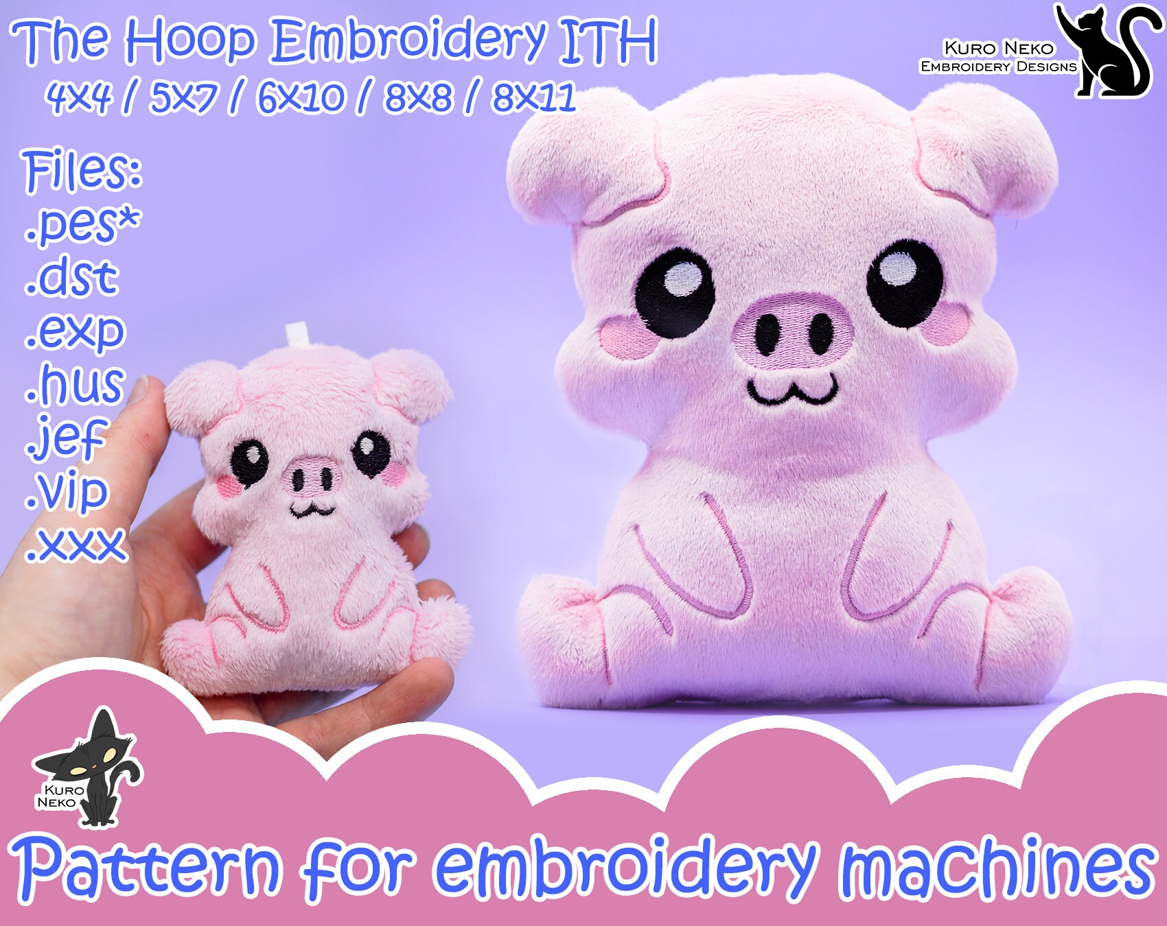 In the Hoop Digital ITH Plush Pattern Chibi Pig One Hoop - Etsy
