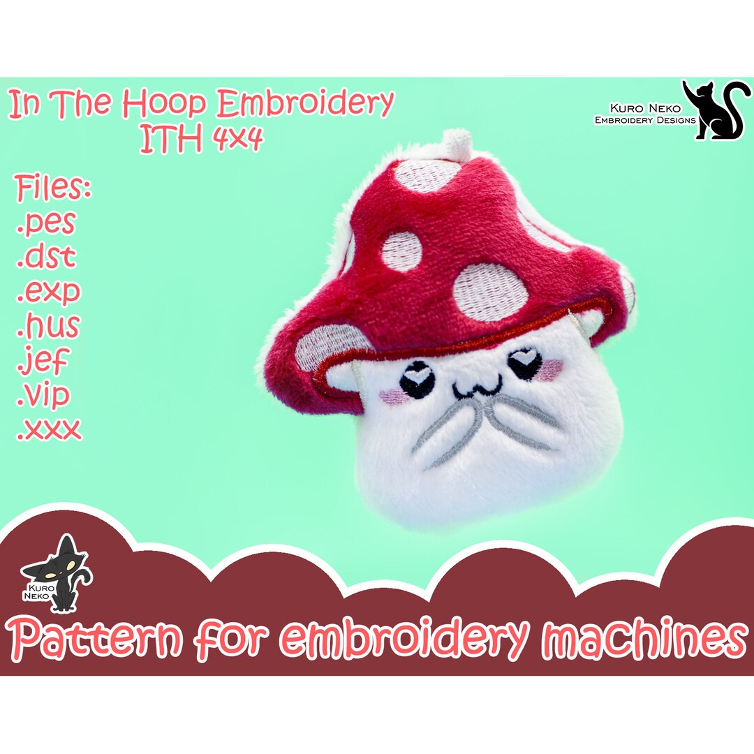 In the Hoop - Digital ITH Plush Pattern | Keychain Chibi Mushroom ...