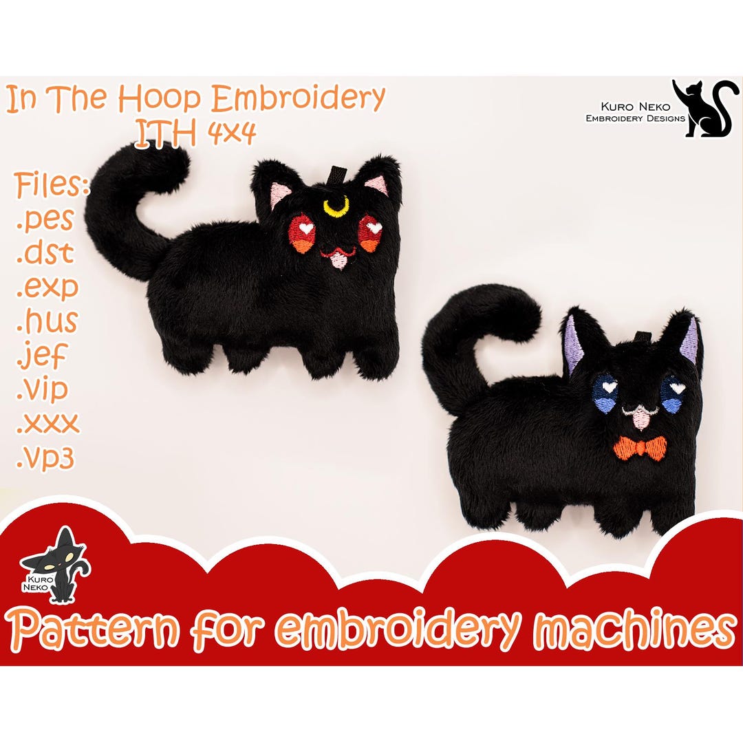 In the Hoop - Digital ITH Plush Pattern | Keychain Luna Moon Jiji Cat ...
