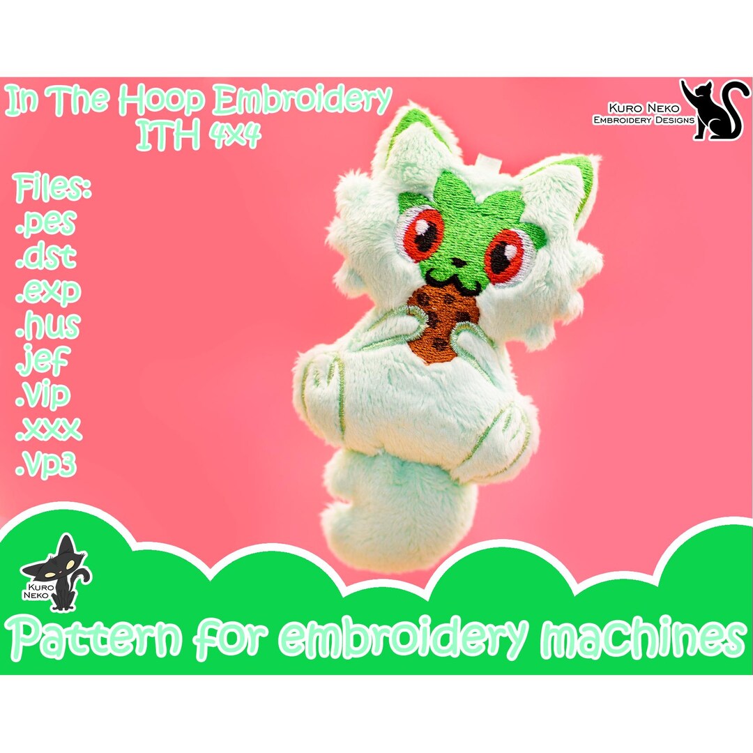 In the Hoop - Digital ITH Plush Pattern | Keychain Sprigatito Cat ...