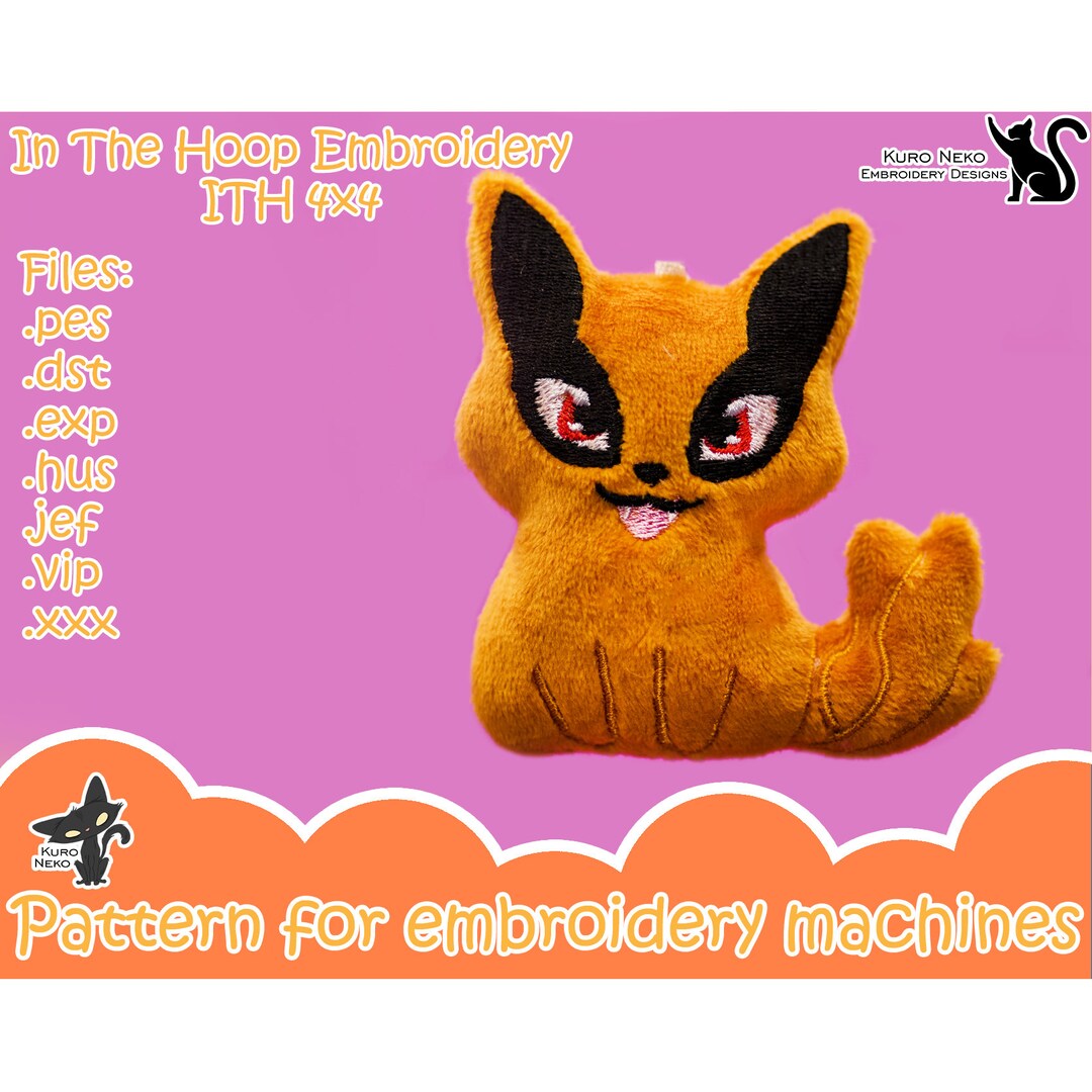 In the Hoop - Digital ITH Plush Pattern | Keychain Fox 9 Tails Kitsune ...