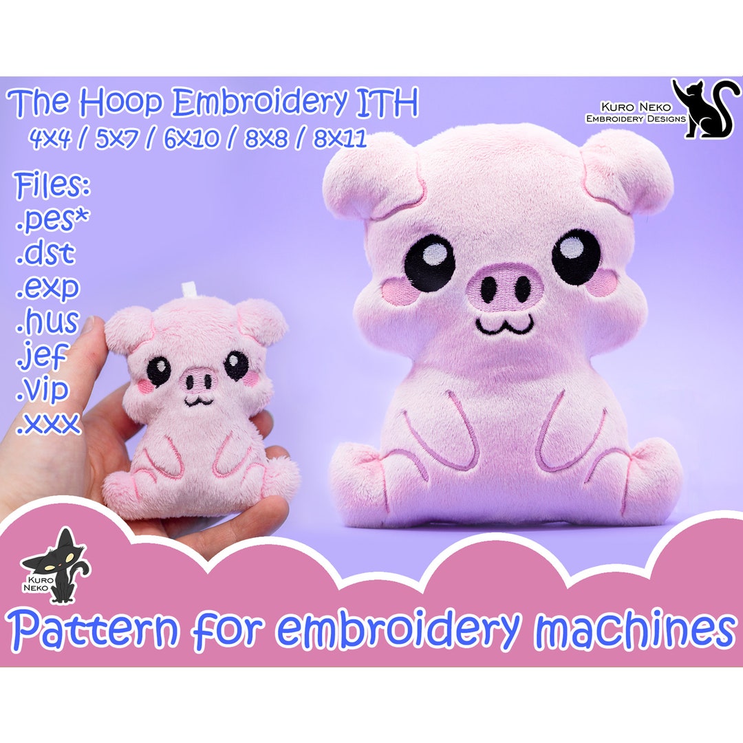 In the Hoop - Digital ITH Plush Pattern | Chibi Pig| One Hoop | Cute ...