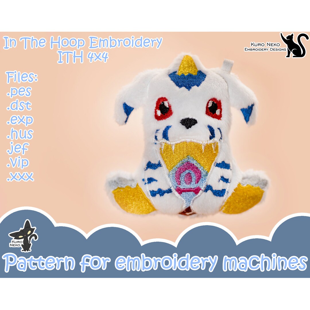 In the Hoop - Digital ITH Plush Pattern | Keychain Chibi Digi Monster | Cute Charm 4x4 ...